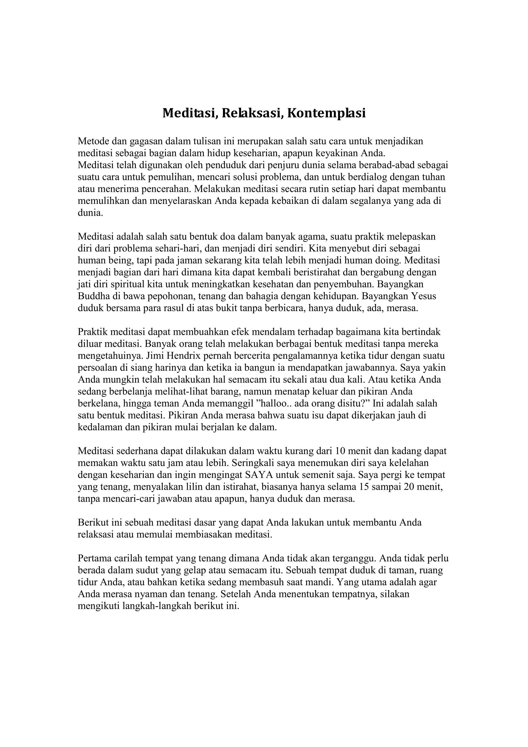 Meditasi, Relaksasi, Kontemplasi | PDF
