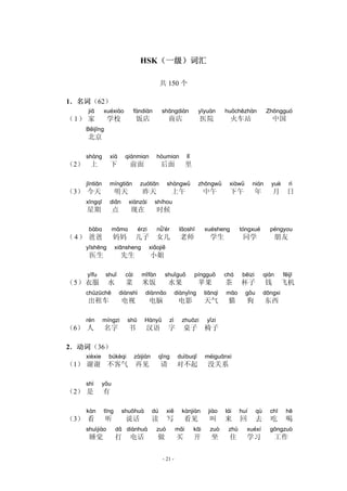 Hsk Vocabulary list Level 1 | PDF