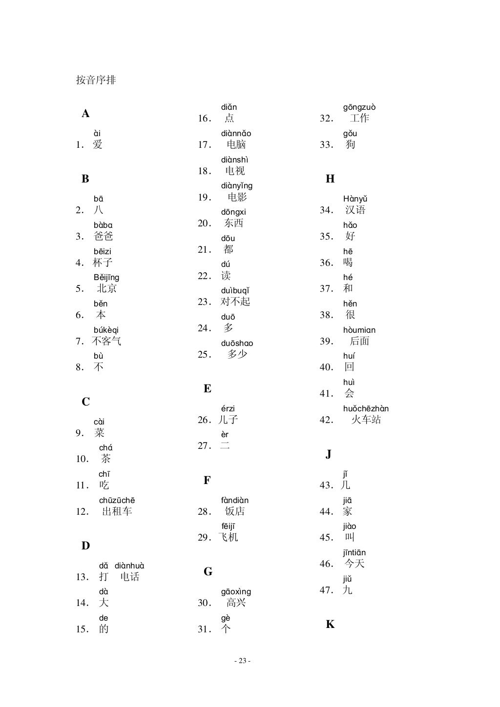 Hsk Vocabulary List Level 1 Hsk Vocabulary List Level 1