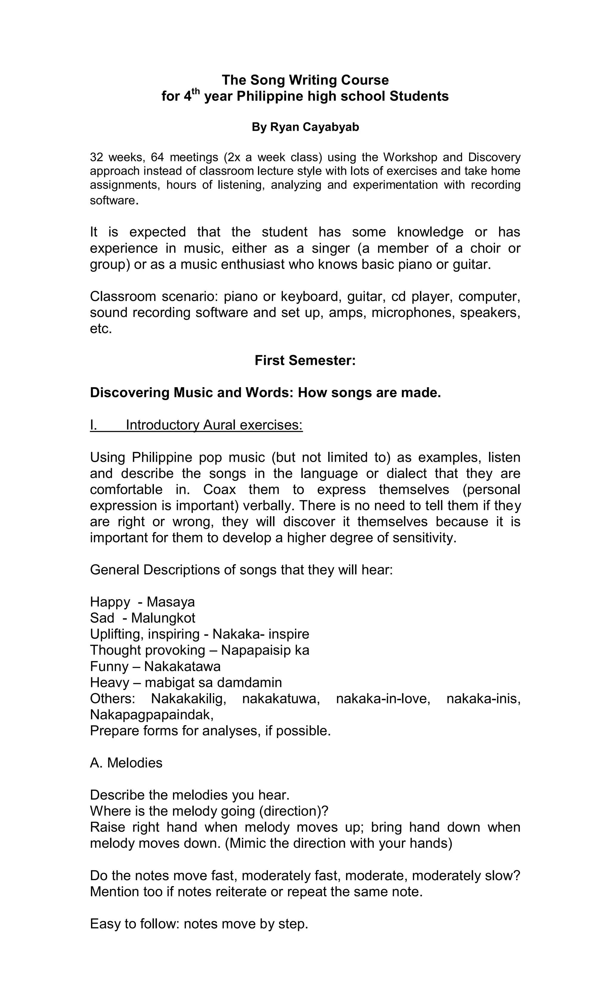 Hs music song writing curriculum | PDF