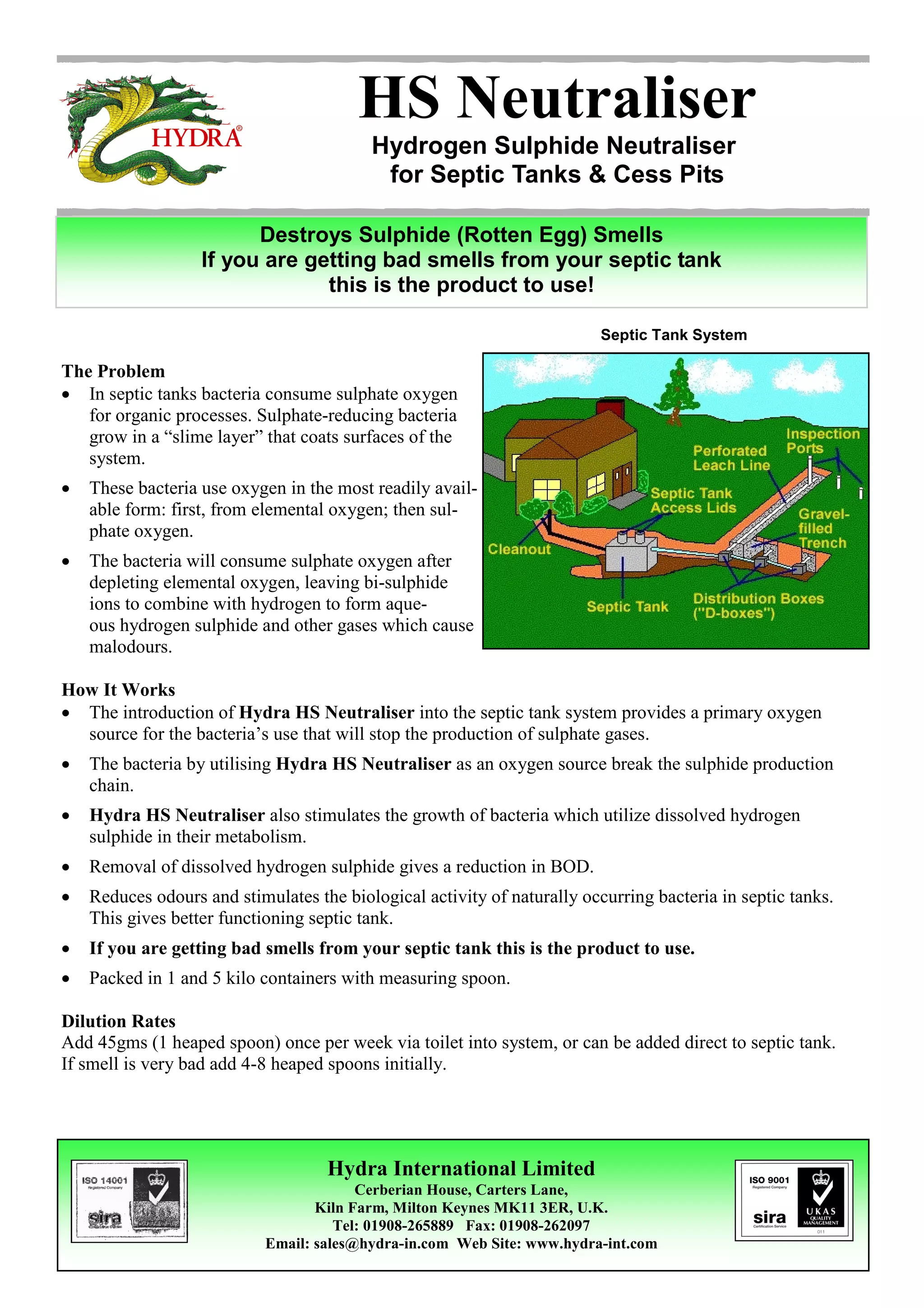 Hydra HS Neutraliser Removes Bad Septic Odors | PDF