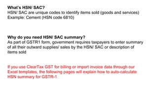 HSN Summary and B2C (others) Summary for GSTR 1 - ClearTax | PDF