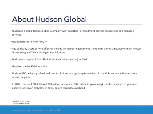Hudson Global Potential Buyout Report | PPT
