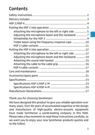 Sennheiser HSP 2-EW Headset oni-directional microphone | PDF
