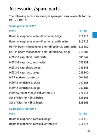Sennheiser HSP 2-EW Headset oni-directional microphone | PDF