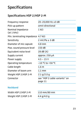 Sennheiser HSP 2-EW Headset oni-directional microphone | PDF | Digital Audio | Computer Software ...