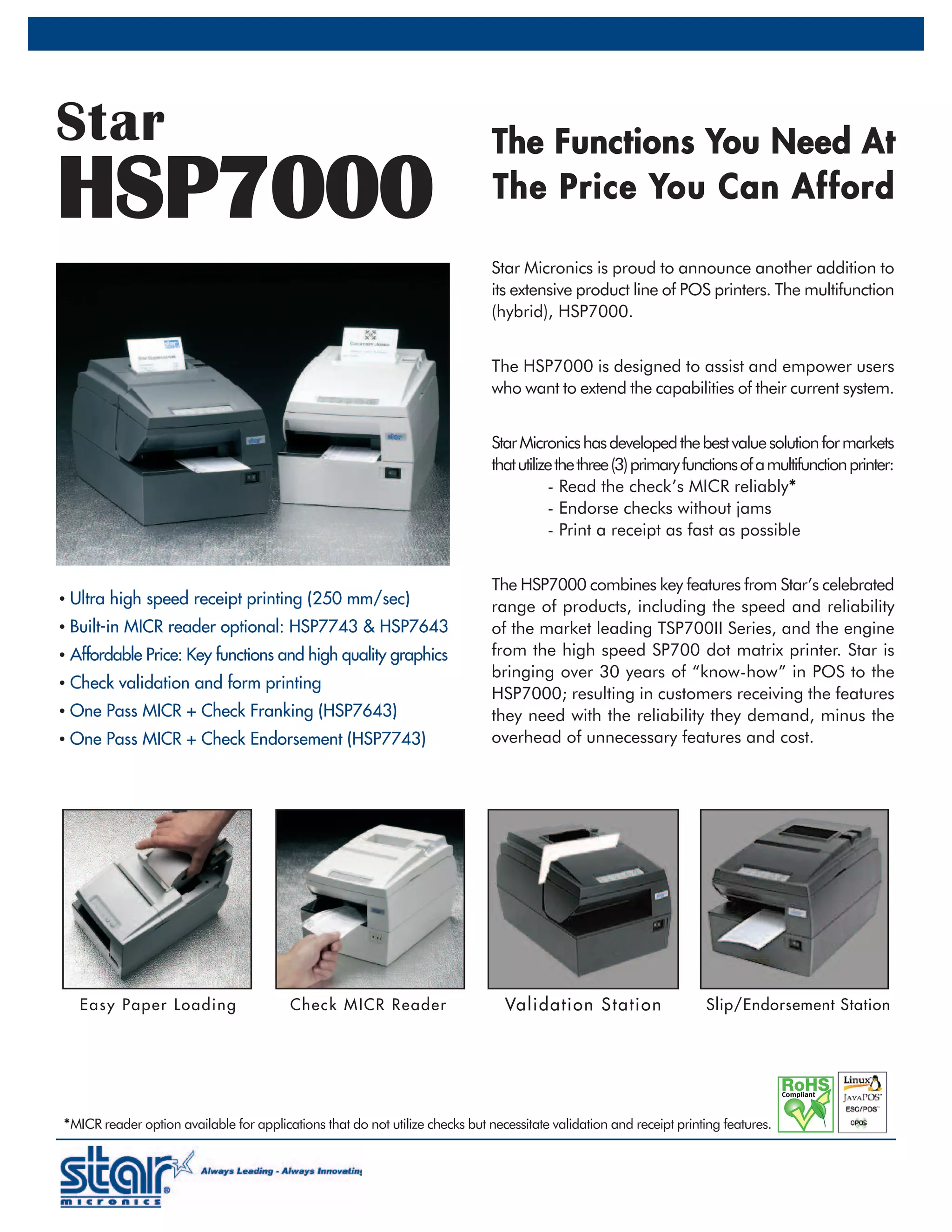 Star Micronics HSP7000 Series Product Sheet | PDF