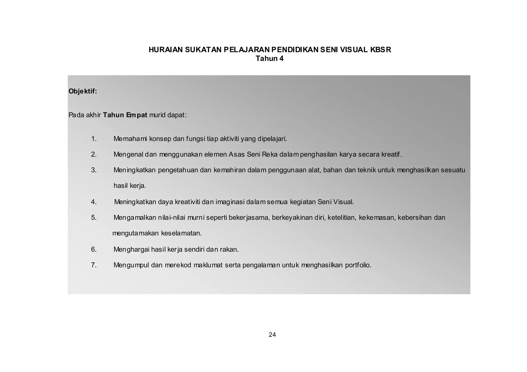 huraian sukatan pelajaran psv Y4 | PDF