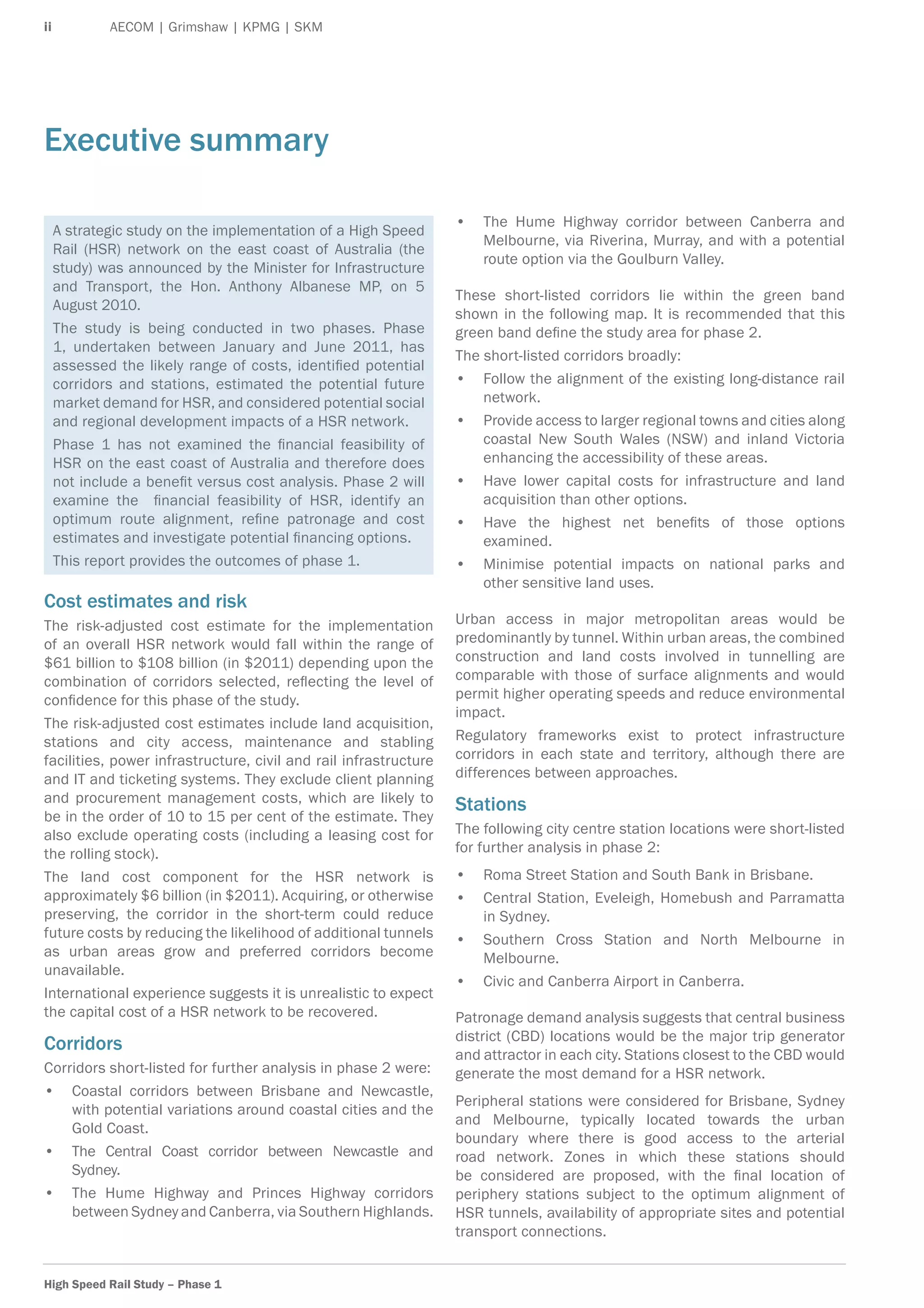 HSR (Phase1 Report) Executive Summary | PDF