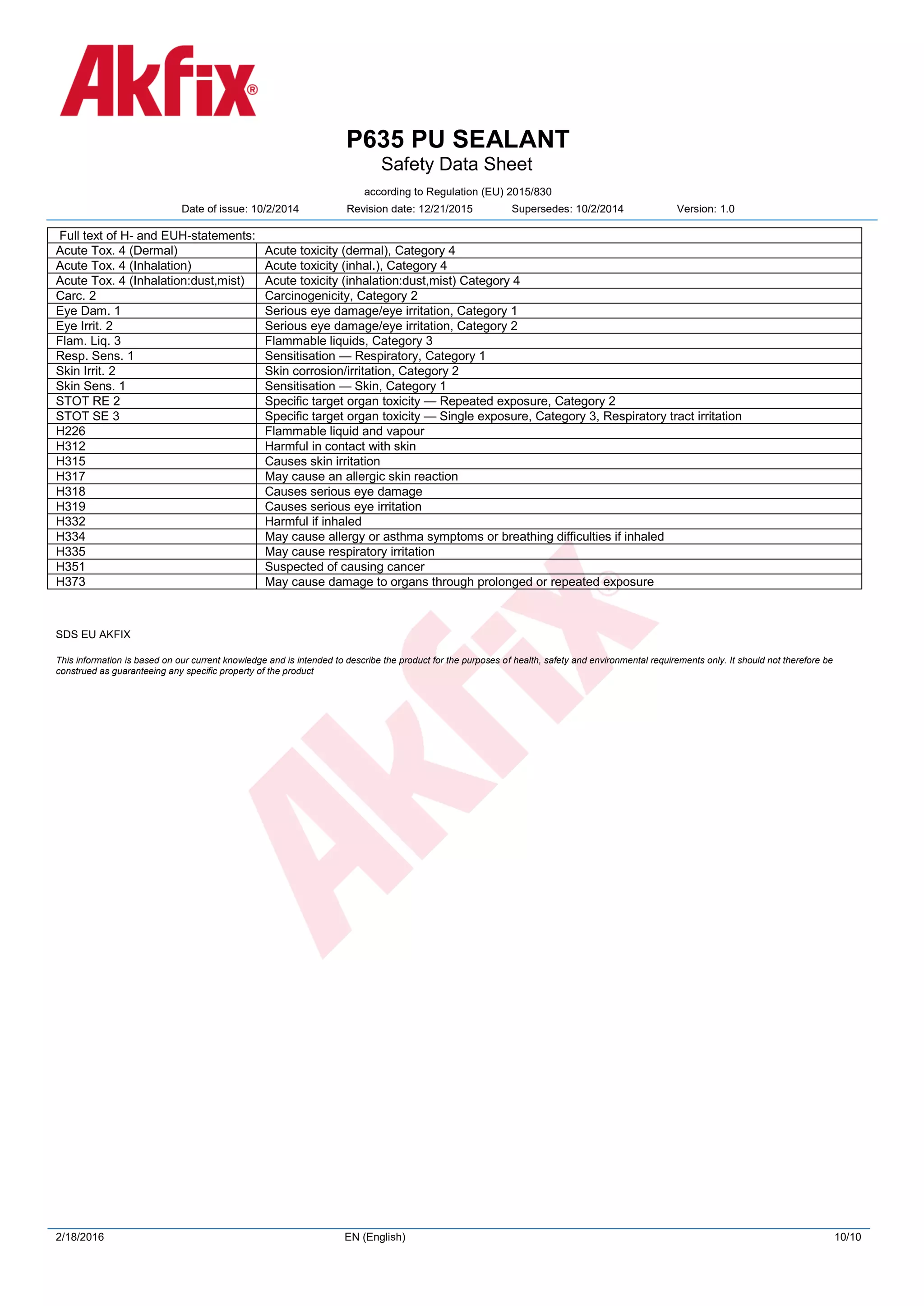 Trám khe polyurethane Akfix P635 | PDF