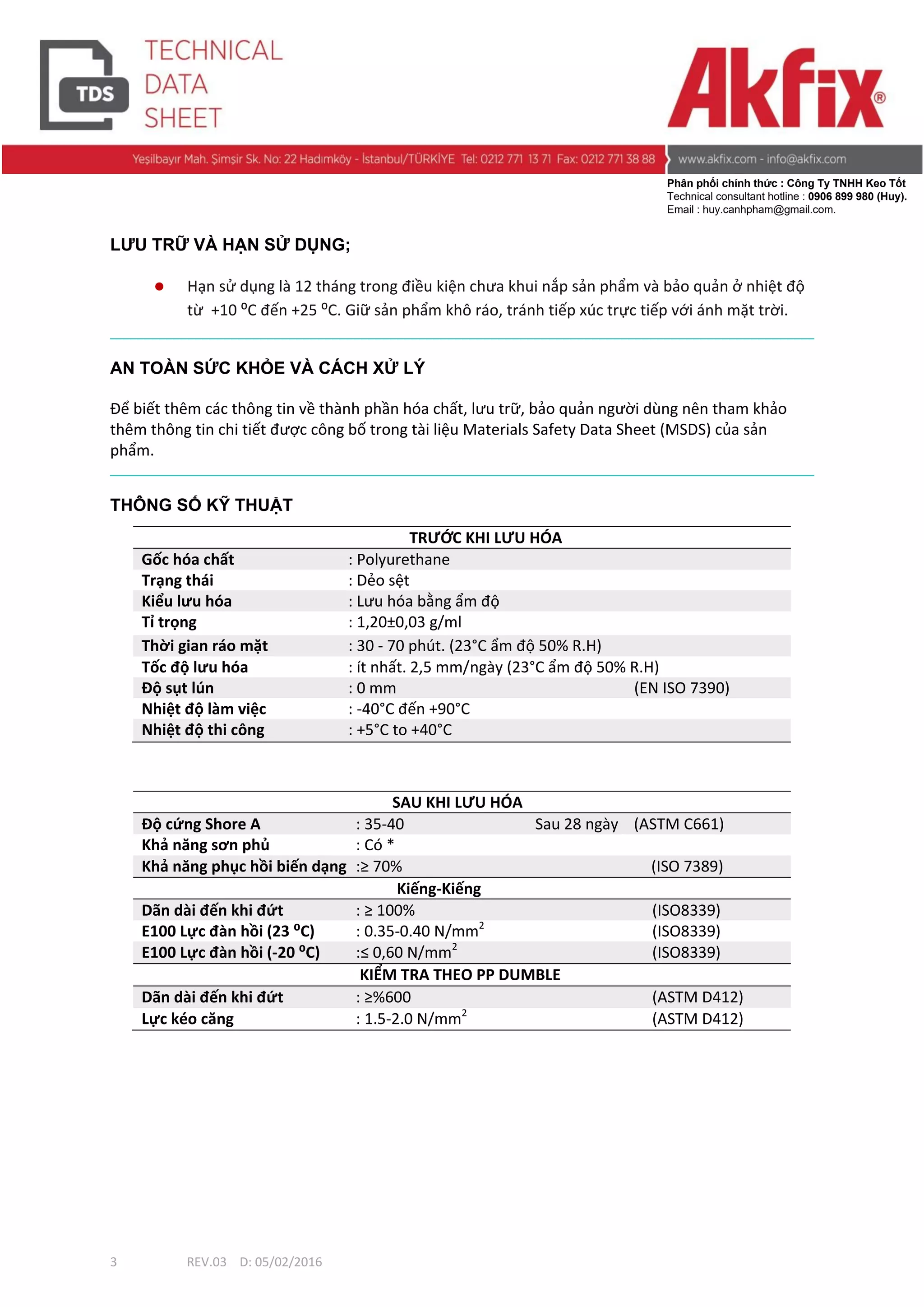 Trám khe polyurethane Akfix P635 | PDF
