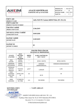 Trám khe polyurethane Akfix P635 | PDF