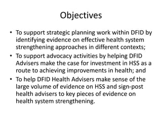 Health system strengthening – what is it, how should we assess it, and ...