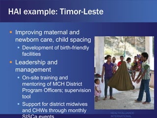 Working with the “institutional” health system: HAI’s model of health ...