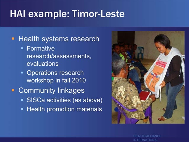Working with the “institutional” health system: HAI’s model of health ...