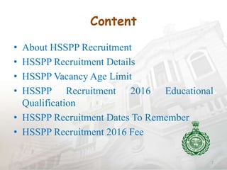 HSSPP Recruitment 2016 - Detailed Notification | PPT
