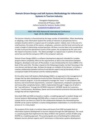 Domain Driven Design and Soft Systems Methodology for Information Systems in Tourism Industry ...
