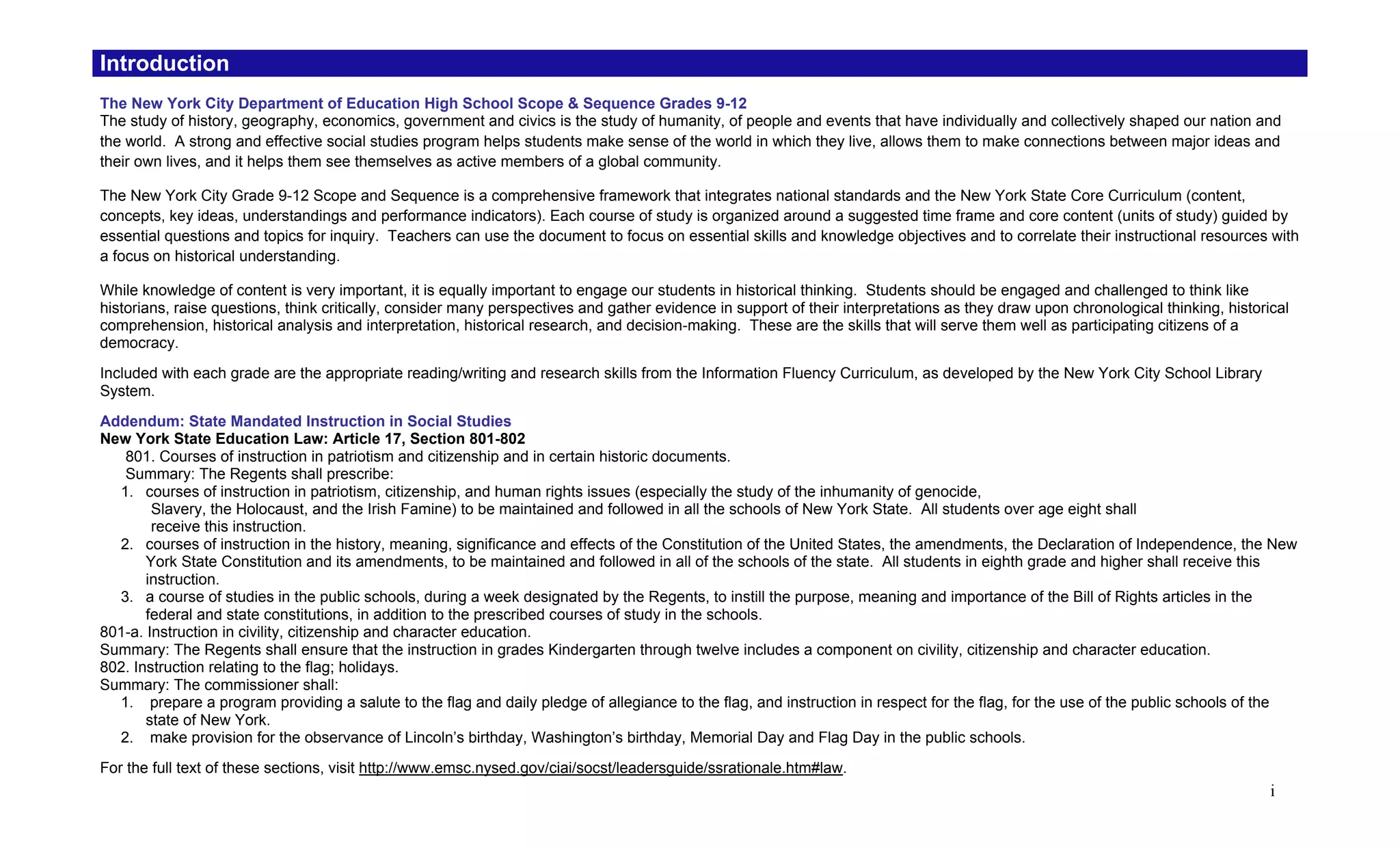 NYC H.S. Social Studies Scope and Sequence | PDF