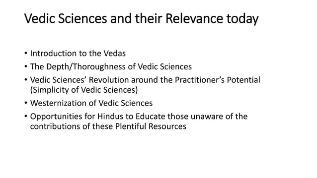 HSS - Vedic Sciences And Their Relevance | PPT