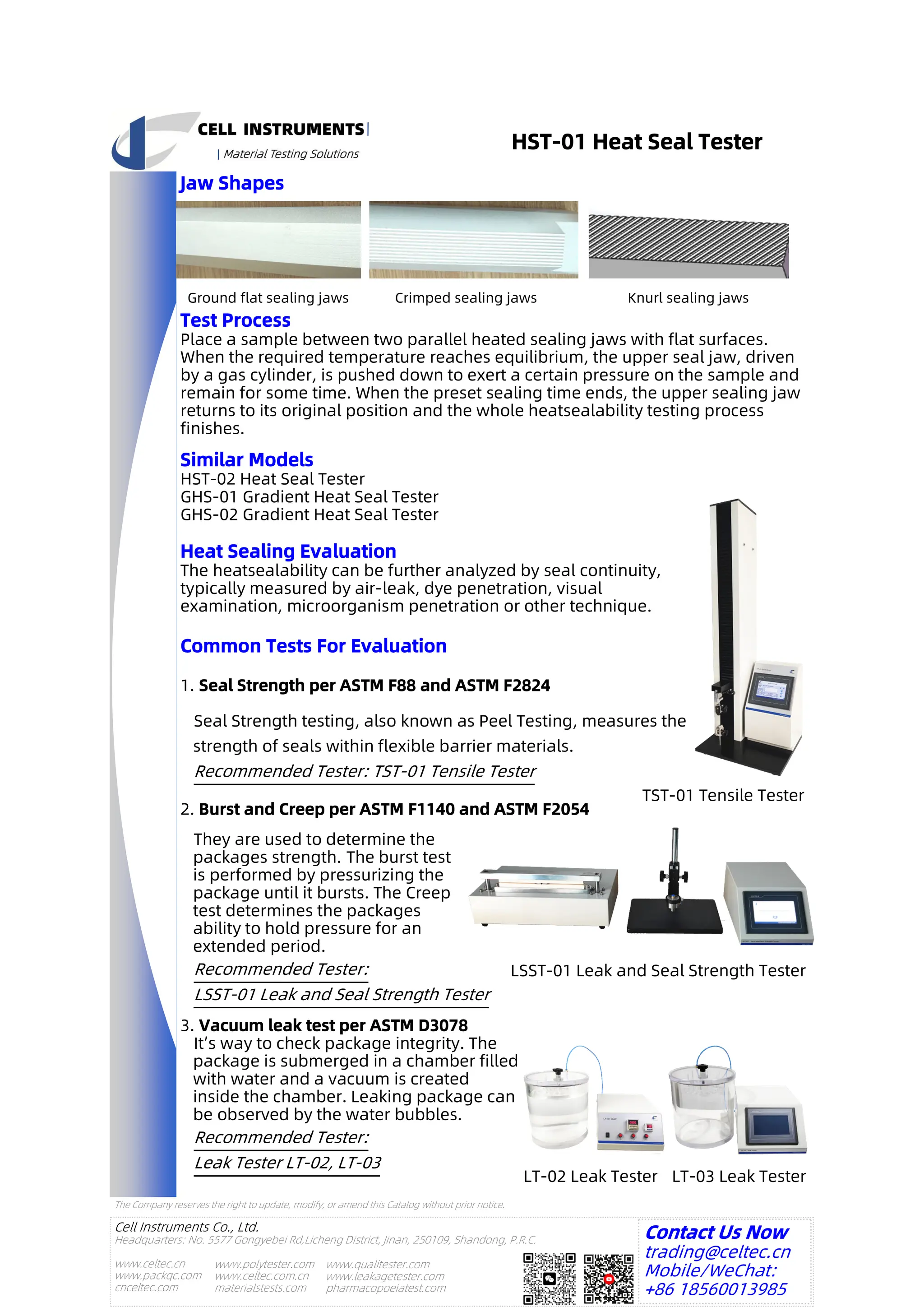 HST-01 Heat Seal Tester: Precision Testing for ASTM F2029-16 Standards ...