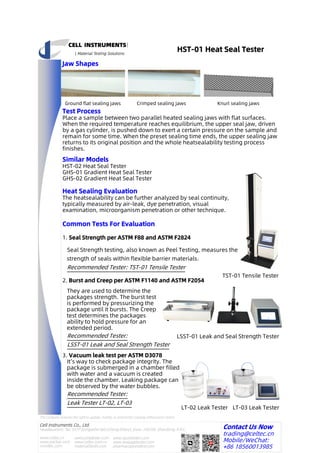 HST-01 Heat Seal Tester: Precision Testing for ASTM F2029-16 Standards ...