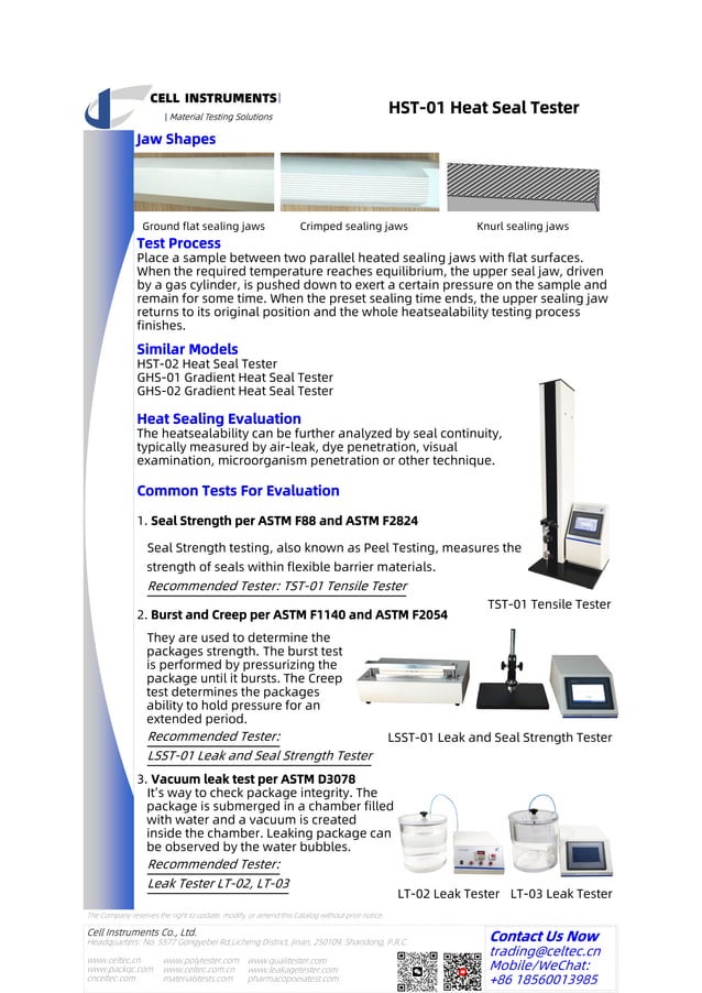 HST-01 Heat Seal Tester: Precision Testing for ASTM F2029-16 Standards ...