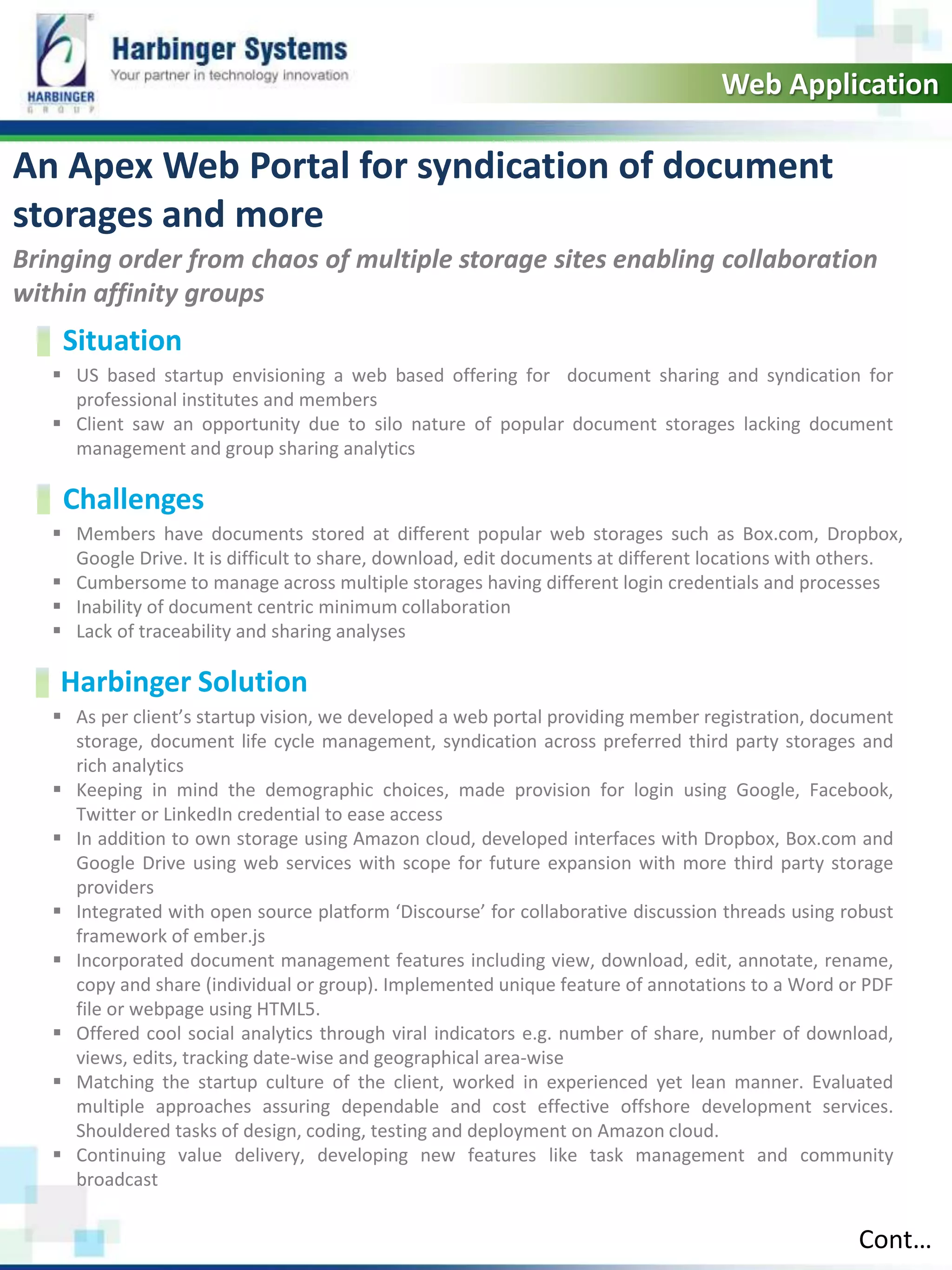 An apex web portal for syndication of document storages and more | PPTX