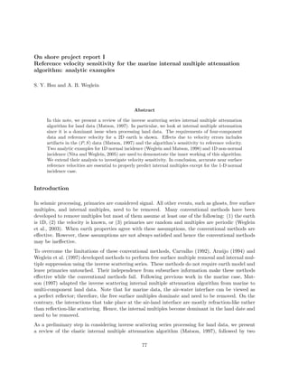 Reference velocity sensitivity for the marine internal multiple attenuation algorithm: analytic ...