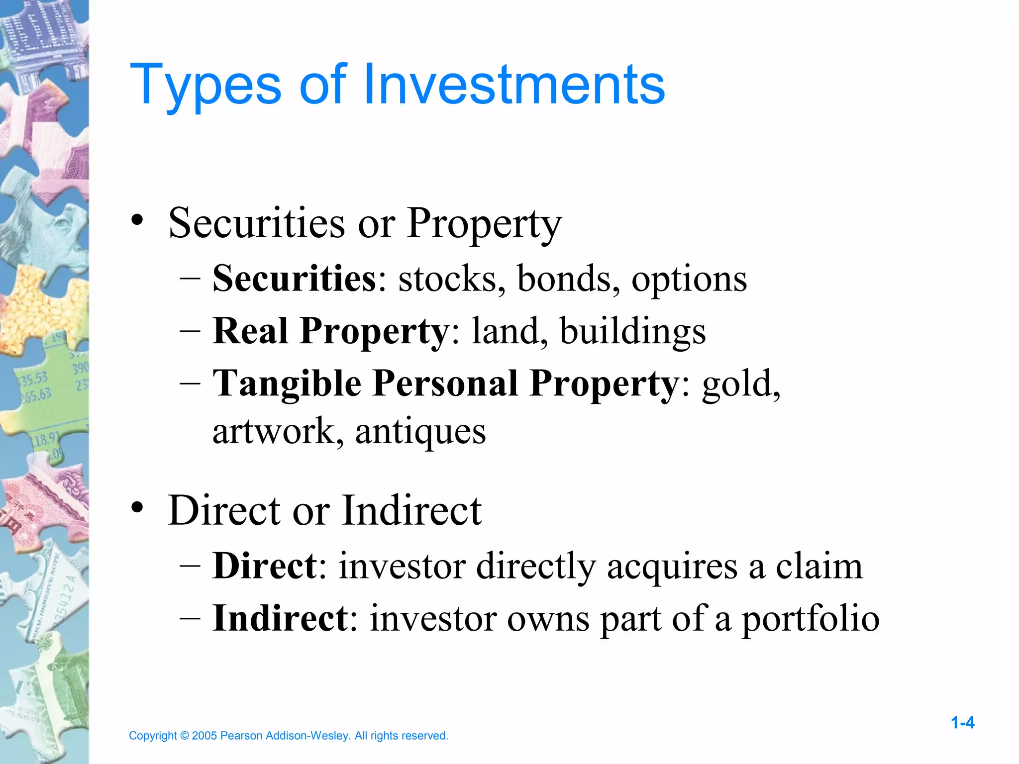 Types of investment | PPT | Stocks and Bonds | Personal Investing