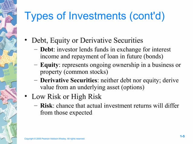 Types of investment | PPT | Stocks and Bonds | Personal Investing