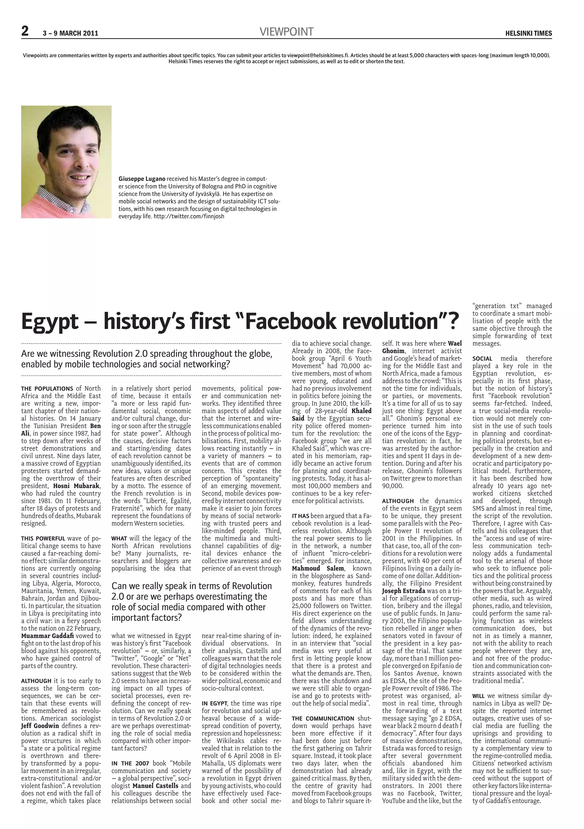 Egypt - history's first "Facebook revolution"? | PDF
