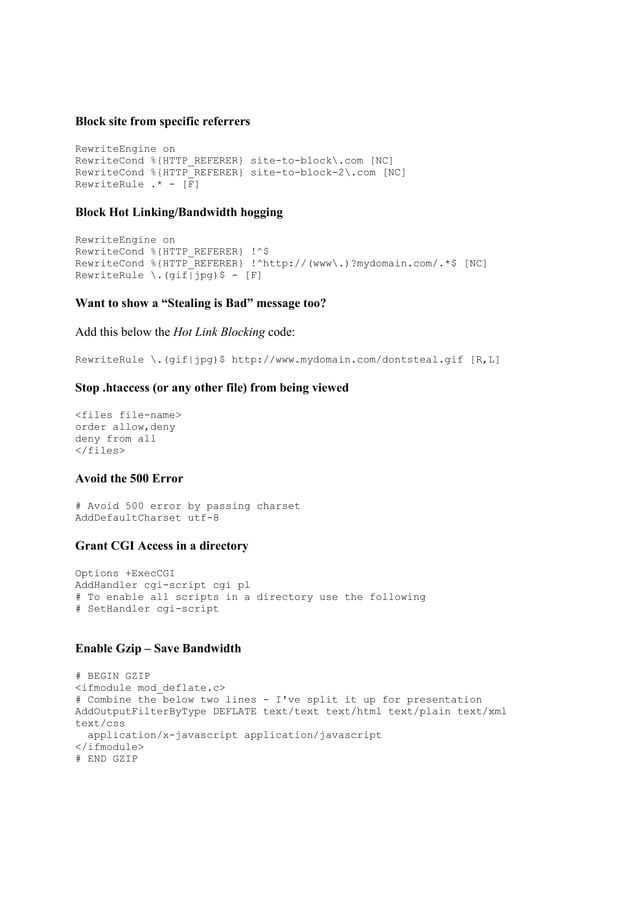 .htaccess Cheatsheet | PDF | Web Design and HTML | Internet