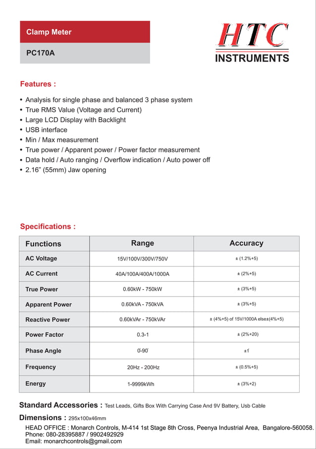 Htc clamp meter pc 170a | PDF