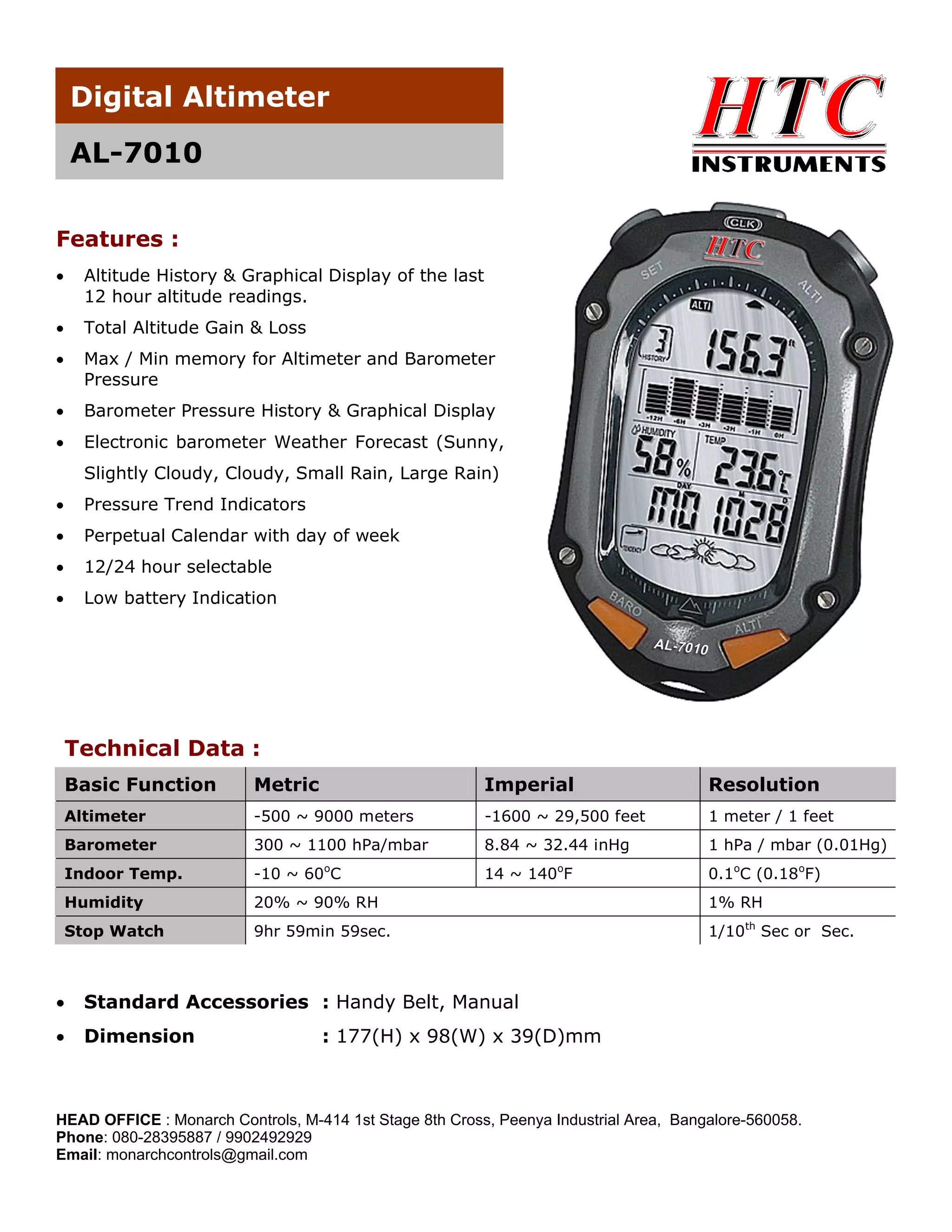 Htc digital altimeter al 7010 | PDF
