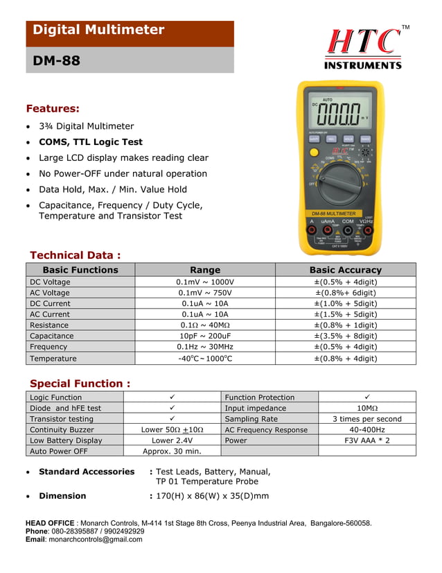 Htc digital multimeter dm 88 | PDF