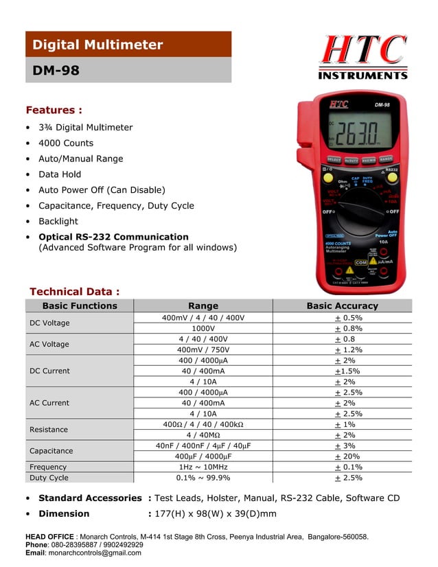 Htc digital multimeter dm 98 | PDF