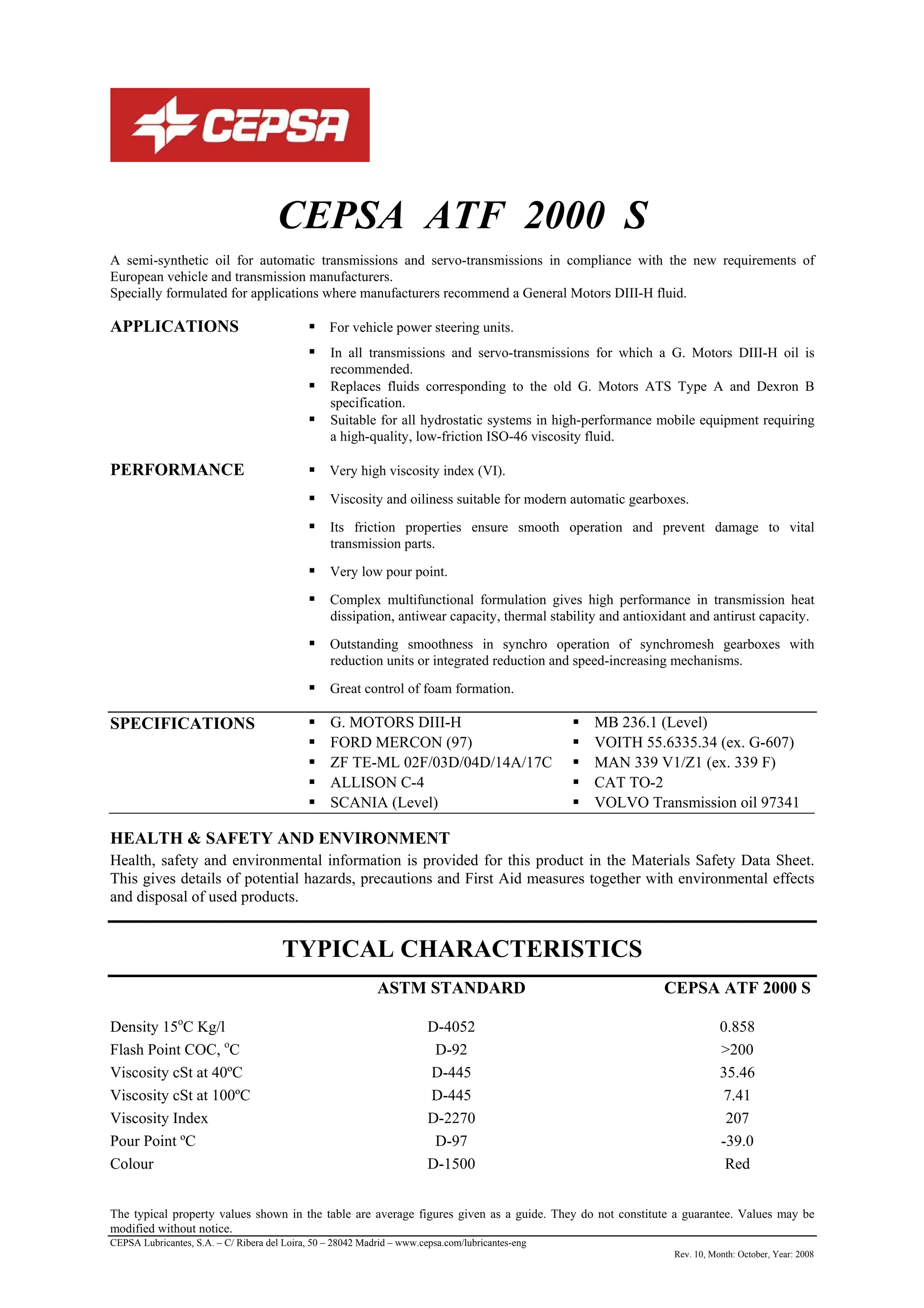 Olio per Trasmissioni - Fornid - Cepsa ATF | PDF