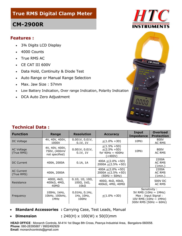 Htc true rms digital clamp meter cm 2900r | PDF