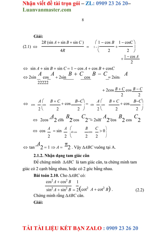 Hệ Thức Lượng Giác Và Ứng Dụng.doc