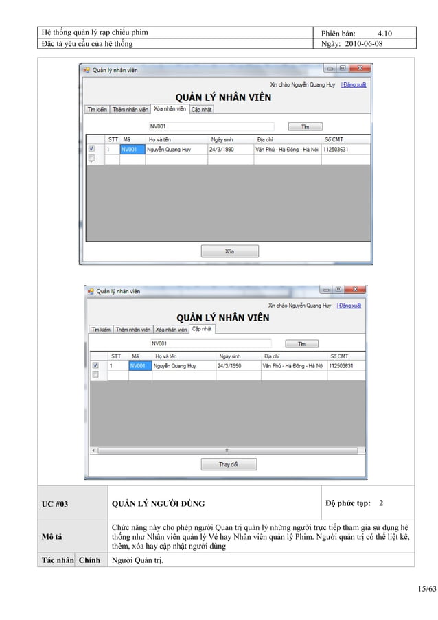 Hệ thống quản lý rạp chiếu phim | DOC