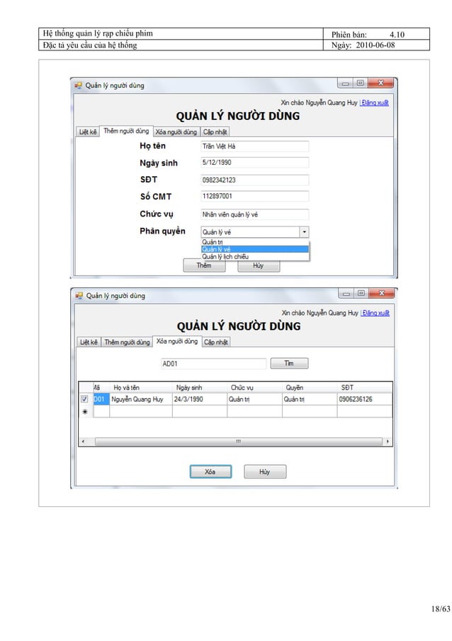 Hệ thống quản lý rạp chiếu phim | DOC