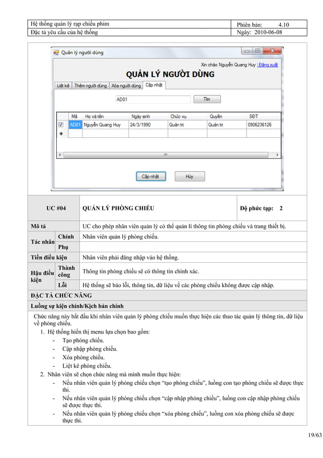 Hệ thống quản lý rạp chiếu phim | DOC