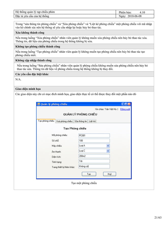 Hệ thống quản lý rạp chiếu phim | DOC