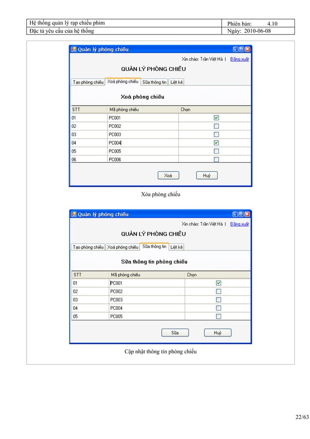 Hệ thống quản lý rạp chiếu phim | DOC