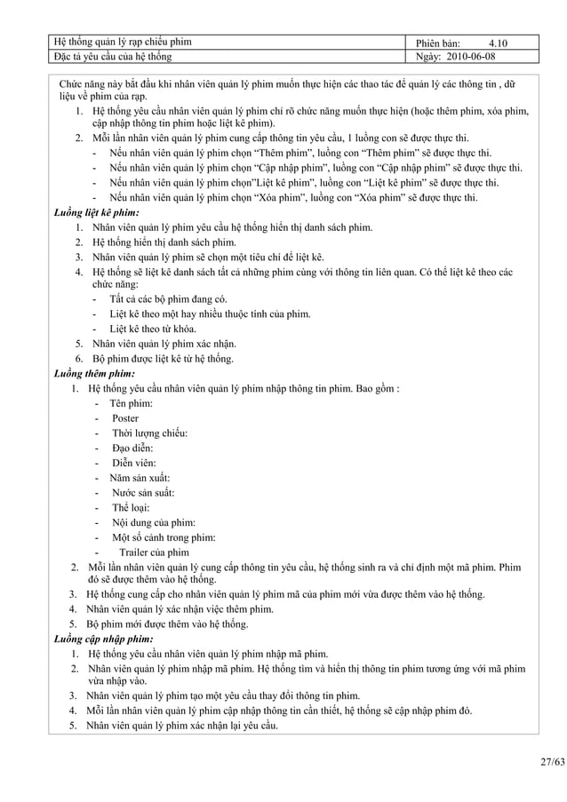 Hệ thống quản lý rạp chiếu phim | DOC