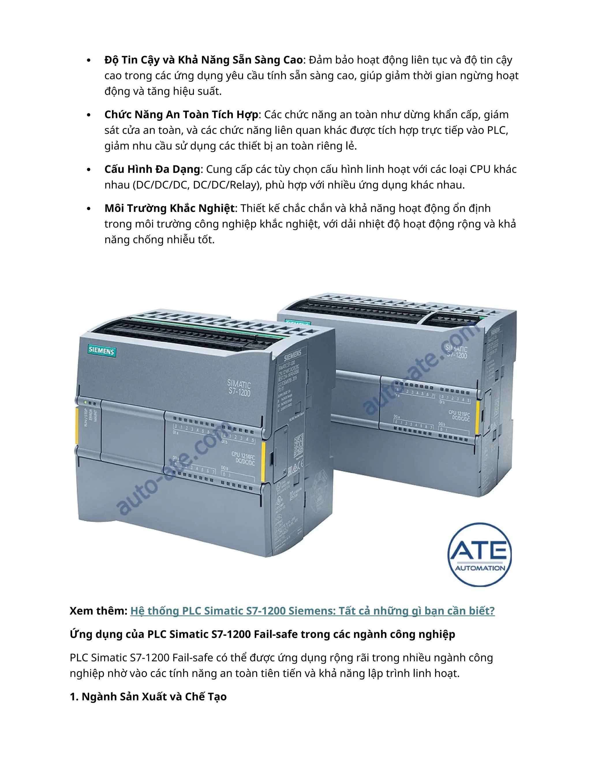 Simatic S7-1200 Fail-safe PLC Cho Ứng Dụng An Toàn | DOCX