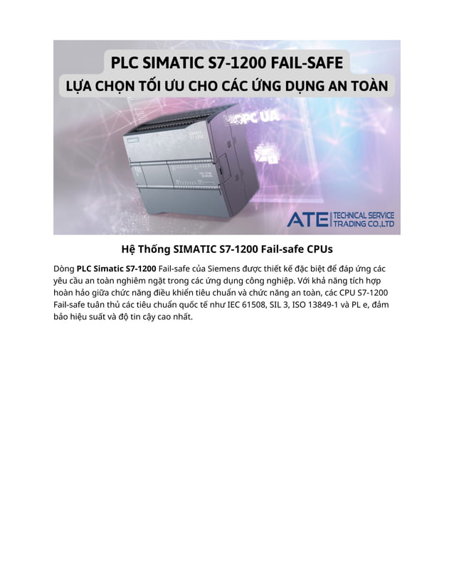 Simatic S7-1200 Fail-safe PLC Cho Ứng Dụng An Toàn | PDF