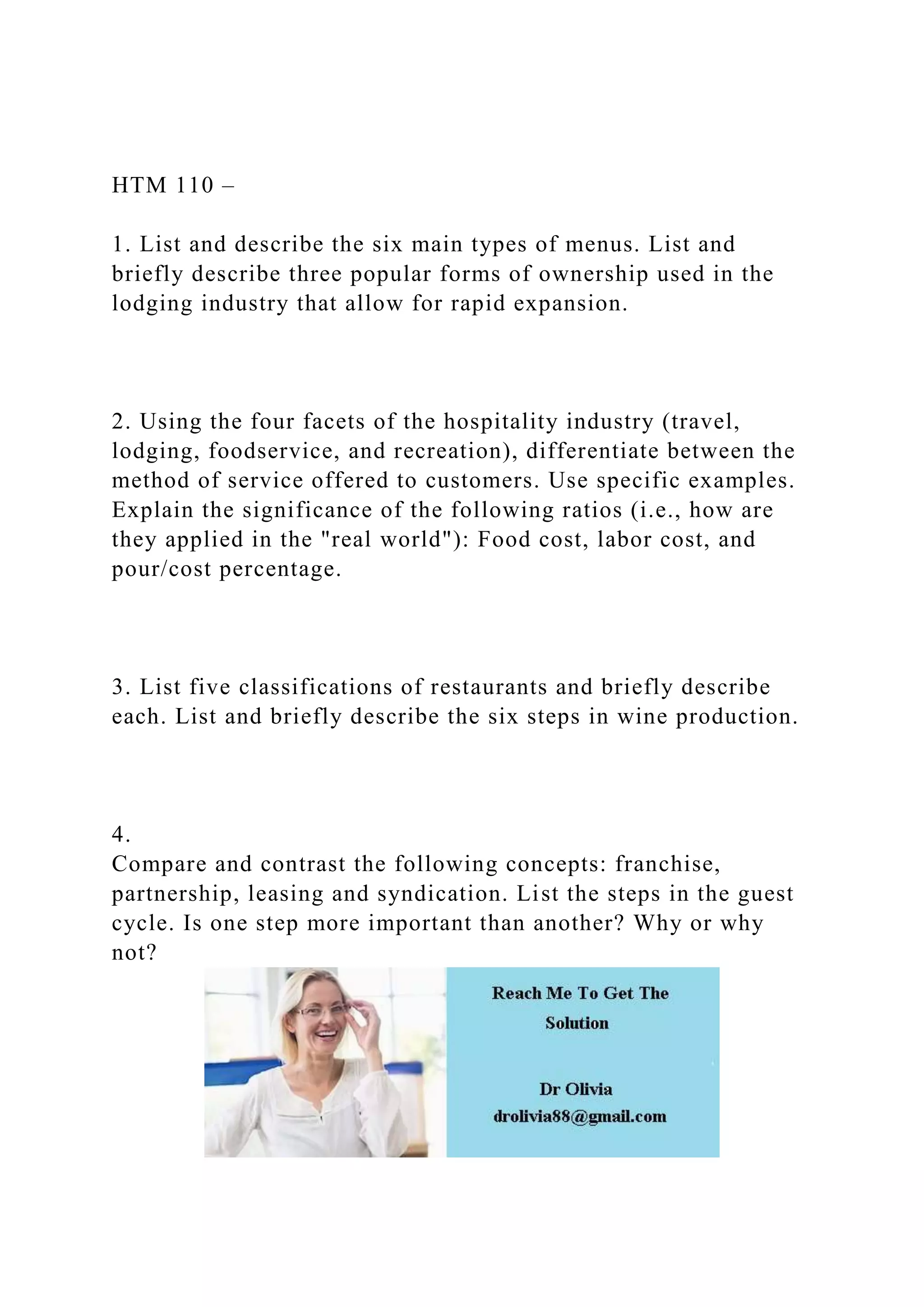 HTM 110 – 1. List and describe the six main types of menus. Li.docx