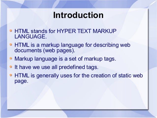 Html Hyper Text Markup Language By Mukesh