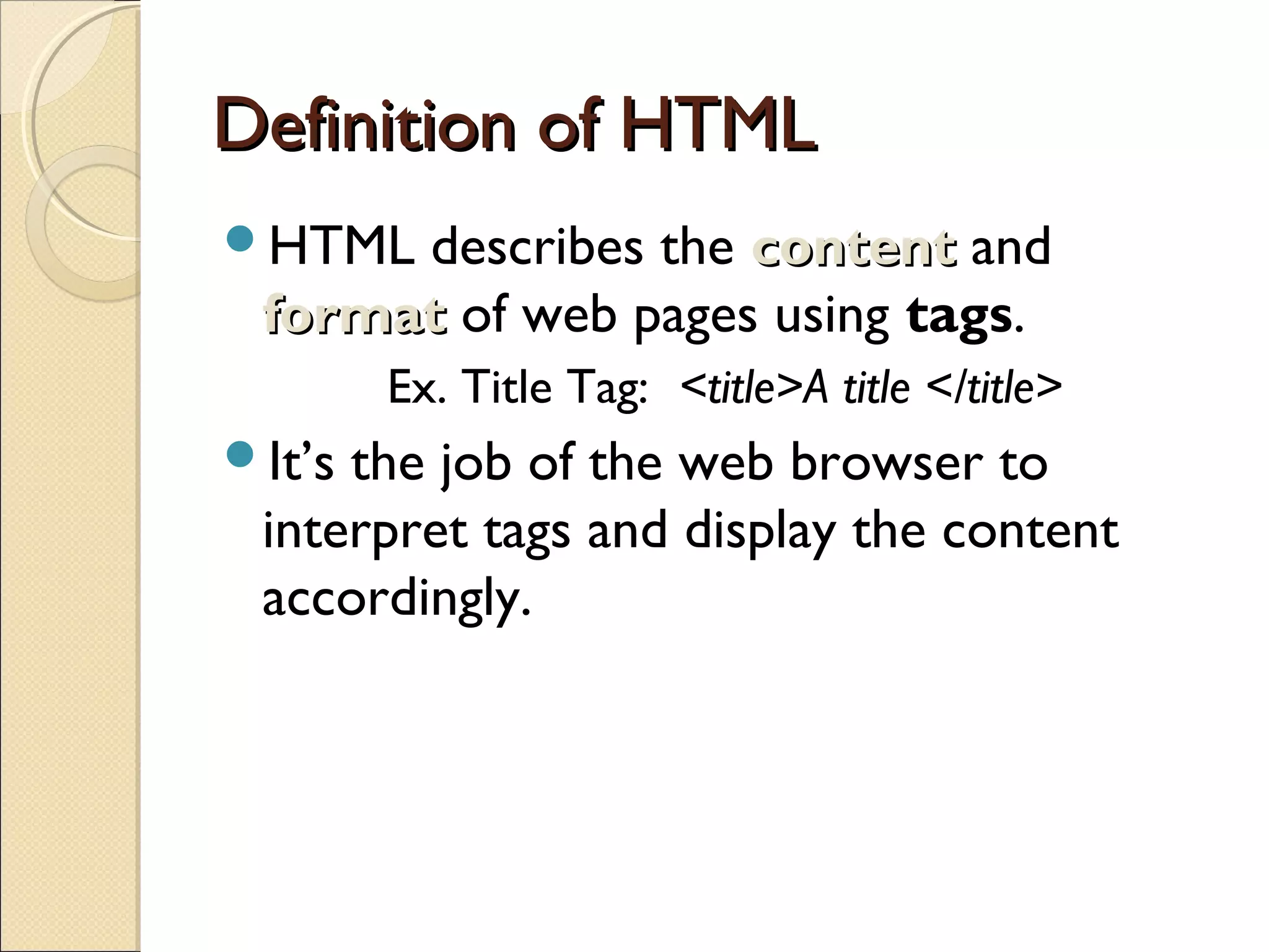 Presentation on HTML | PPT | Web Design and HTML | Internet